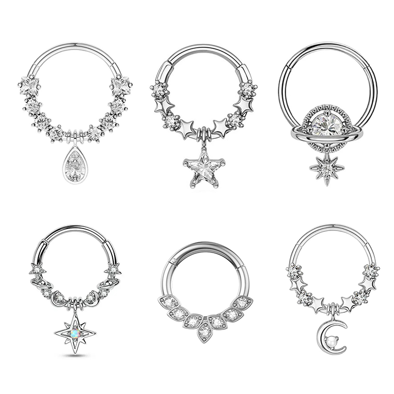 Fashion Crystal Septum Hoop Clickers Nose Ring Women Piercing Nose Ring ...