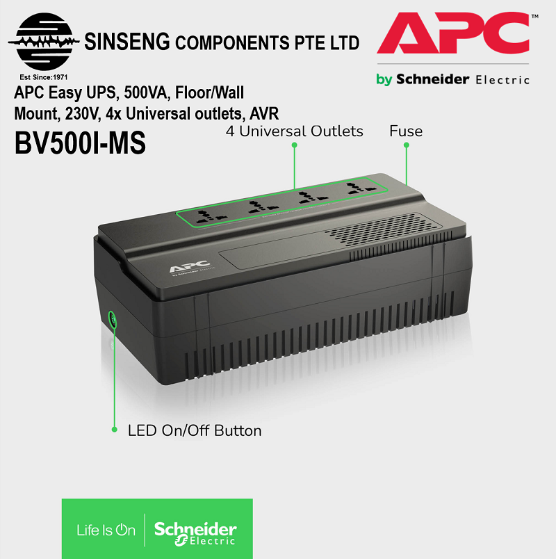 APC UPS 500VA Floor/Wall Mount, 230V, 4x Universal Outlets Power Socket ...