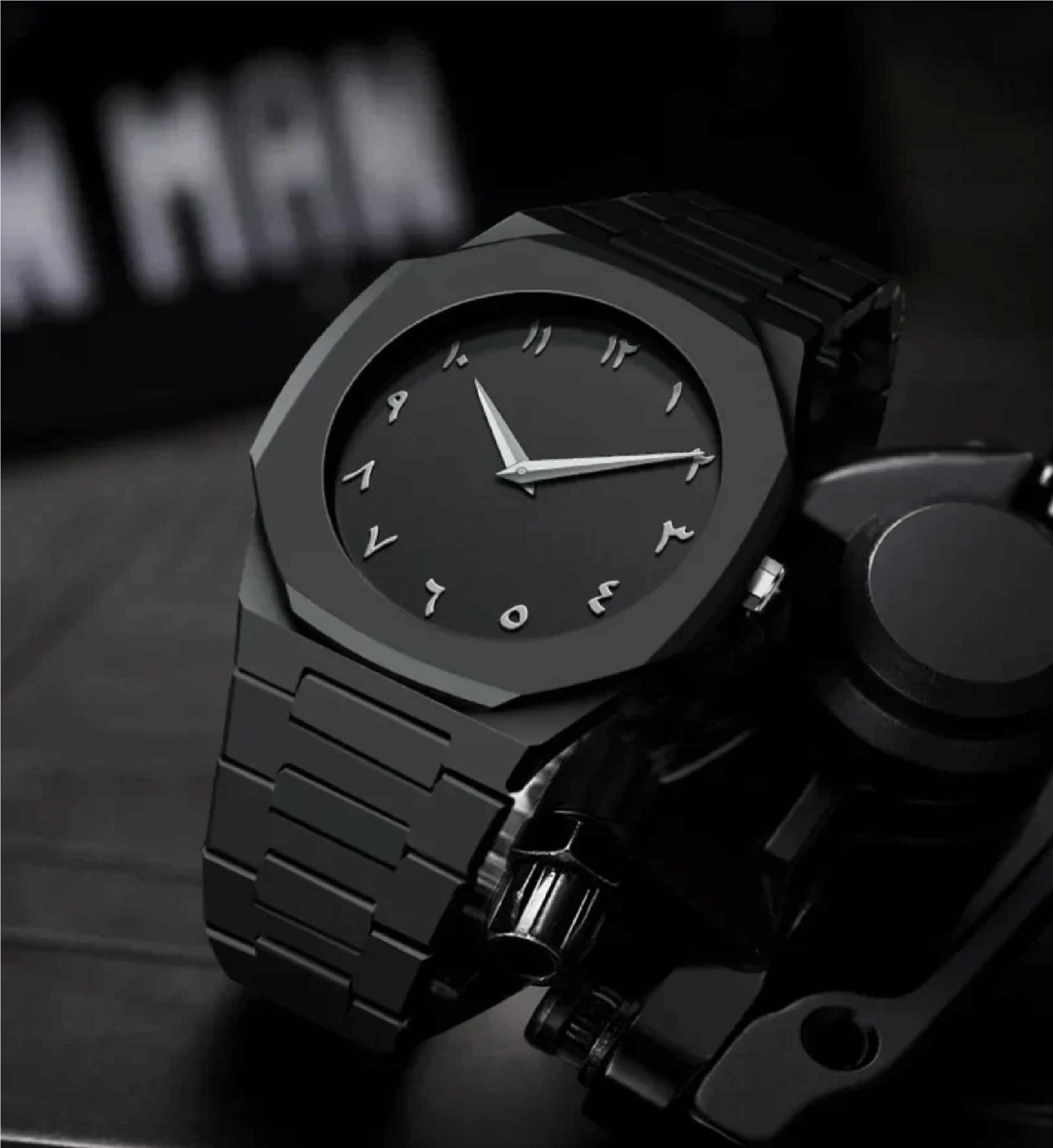 Pack of 02 - Black arabic aura watch for men black dial with Arabic ...