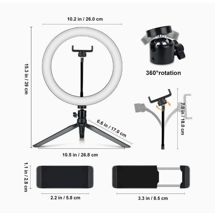 20cm Dimmable LED Studio Ring Light Photography With Mobile Holder ...