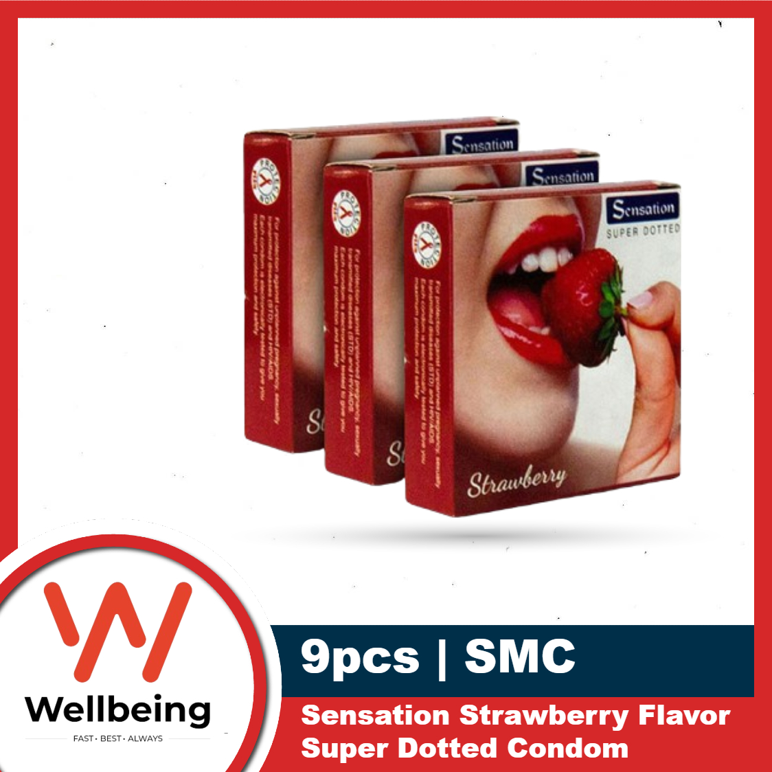 Sensation Strawberry Flavor Super Dotted Condom for Men | Combo Pack 3×3=9pcs | Daraz.com.bd