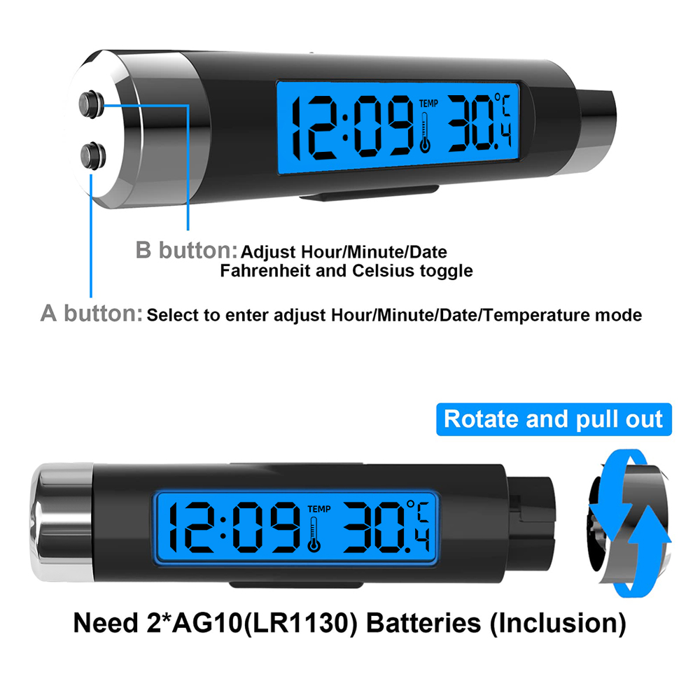 【Hot item】 2 IN 1 Car Watch Auto Clocks Luminous LCD Digital Display ...