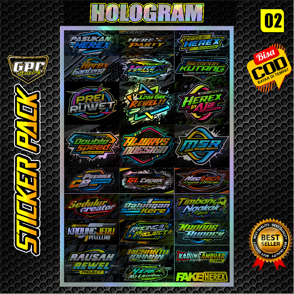 Sticker Pack Herek Hologram Aksesoris Stiker Racing Motor,Helm, Plus ...