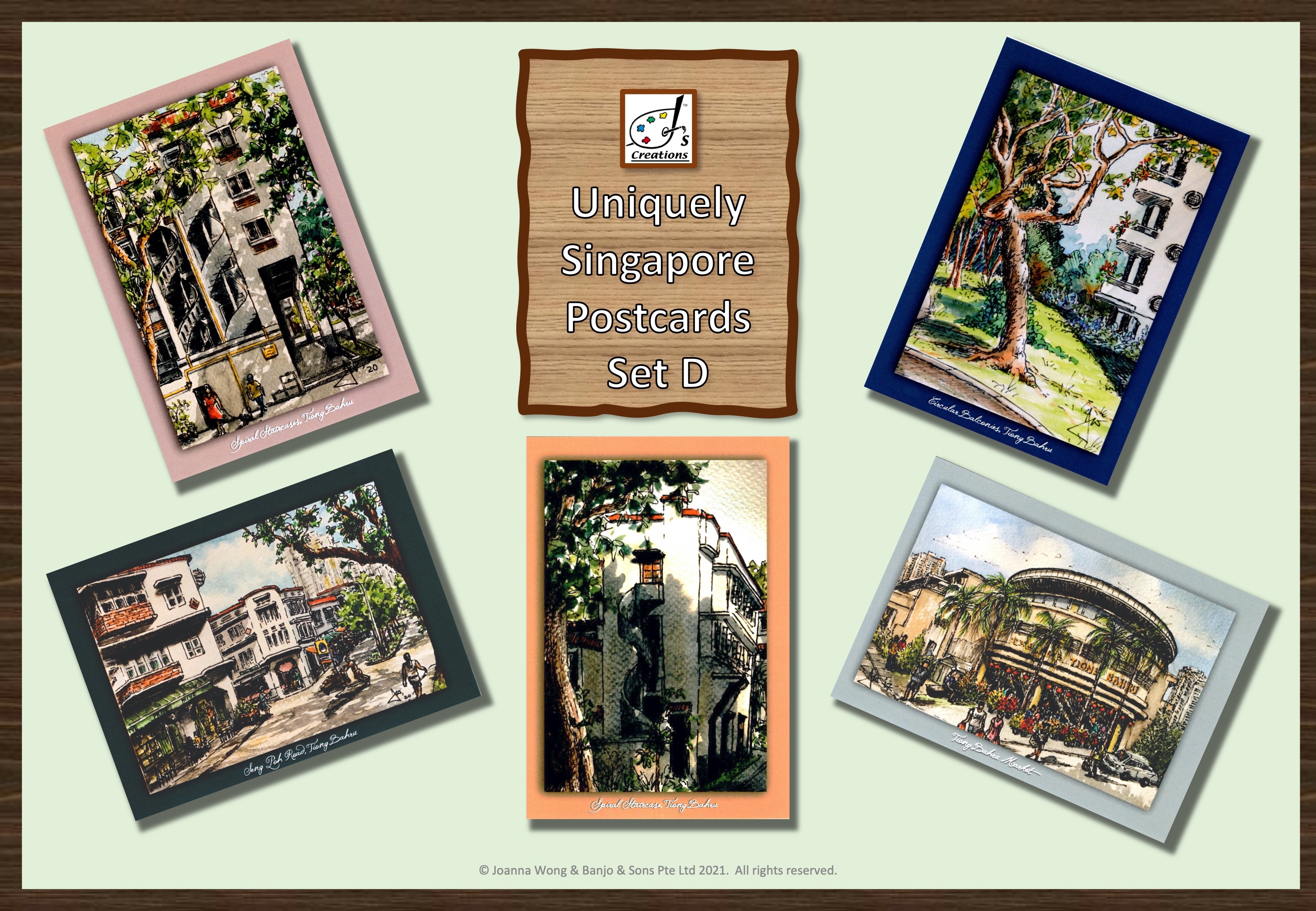 Uniquely Singapore Postcard Set D - Set of 5 (Tiong Bahru Scenes ...