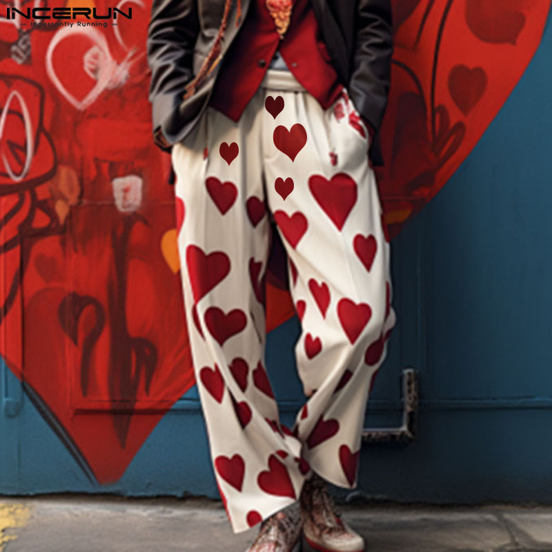 INCERUN Men Trousers Stylish Well Fitting Love Printed Long Pant ...