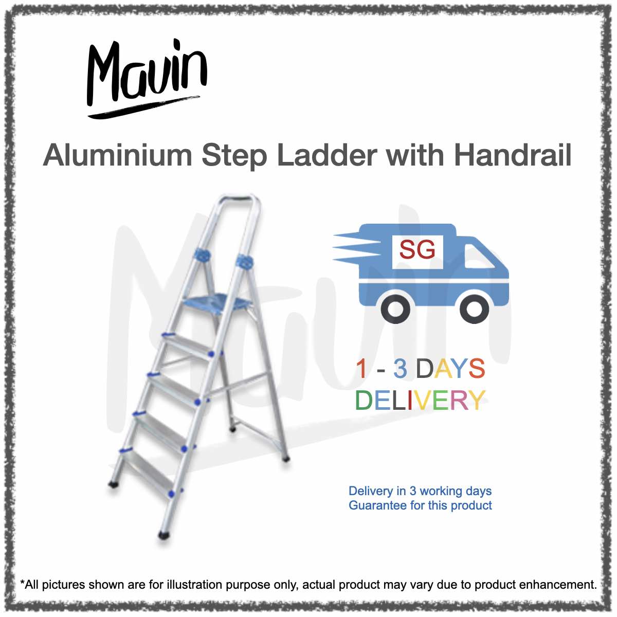【4 Steps】Aluminium Step Ladder with Handrail, Family Ladder 4 Steps ...