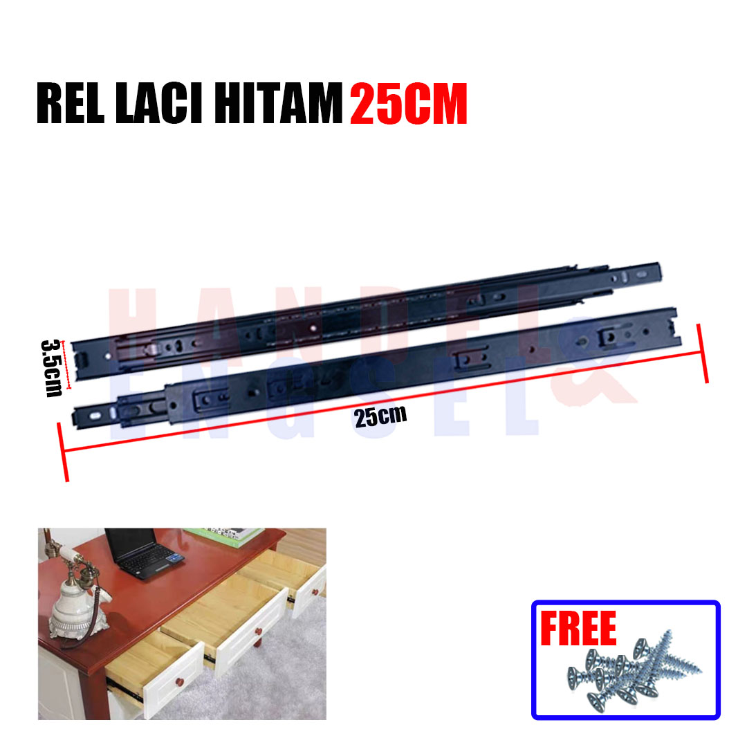Rel Laci Double Track Full Extension Hitam Panjang 25 cm Lebar 35 mm ...