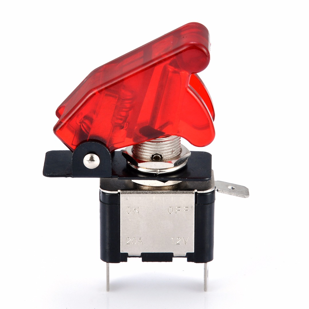 【TopazTrove】12V 20A ON/OFF Miniature Rocker Toggle Switch & Red Cover ...