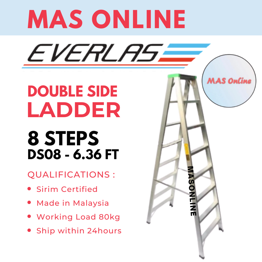 ORIGINAL DS08 Everlas 8 Steps Heavy Duty Aluminium Double Sided Ladder ...