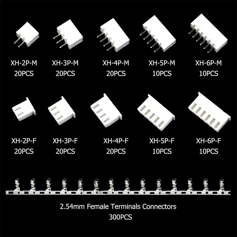460Pcs 2.54mm JST-XH Connector Kit with 2.54mm Female Pin Header and 2/3/4/5/6 Pin Housing ...