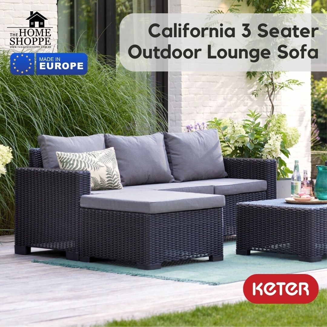 Keter California Outdoor 3 seater chaise lounge sofa set Grey Garden Furniture Set with Assembly ...