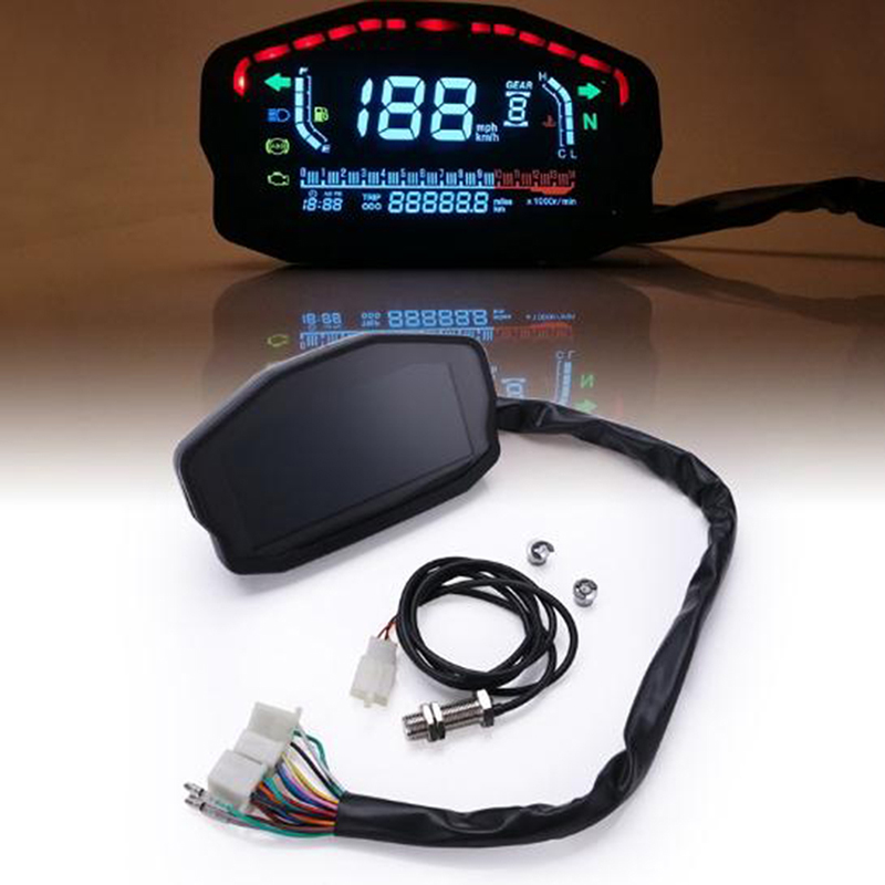 Universal Motorcycle LCD Digital Tachometer LED Speedometer Odometer ...