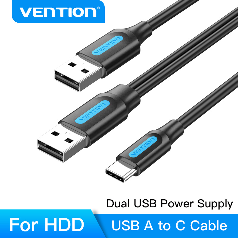 Vention USB C Cable With Dual USB Power Supply Fast Charging FCP QC3.0 ...