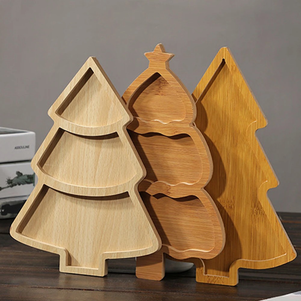 Household with Compartments Wooden Christmas Tree Plate Xmas Tree ...