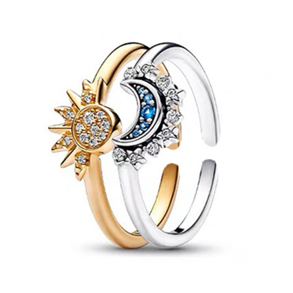 2 Pieces Sun and Moon Couple Rings Adjustable Diamonds Overlapping Ring ...
