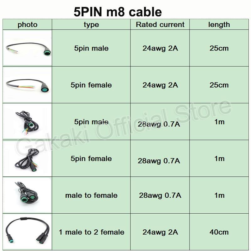 5pin M8 Electric E-bike waterproof plug connector Scooter brake cable ...