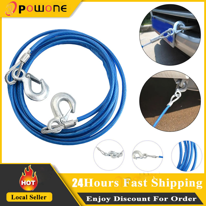 Heavy duty tow rope 5M 7 tonne wire rope High strength safety hook wire ...