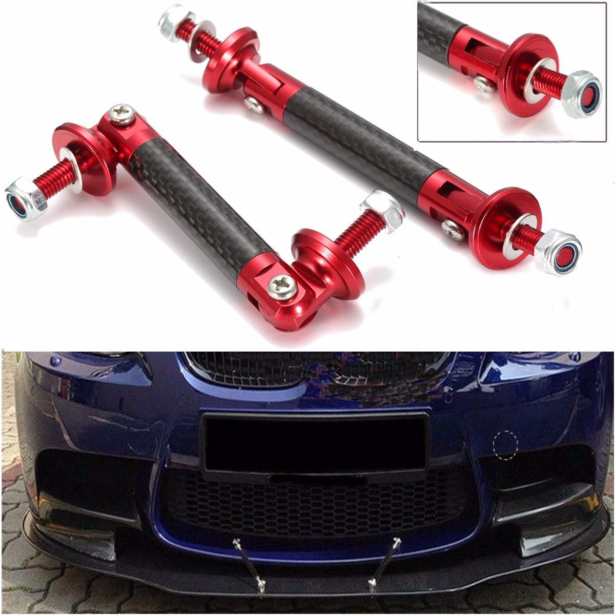 Universal Red Chic Front/Rear Bumper Lip Splitter Strut Brace Rod ...