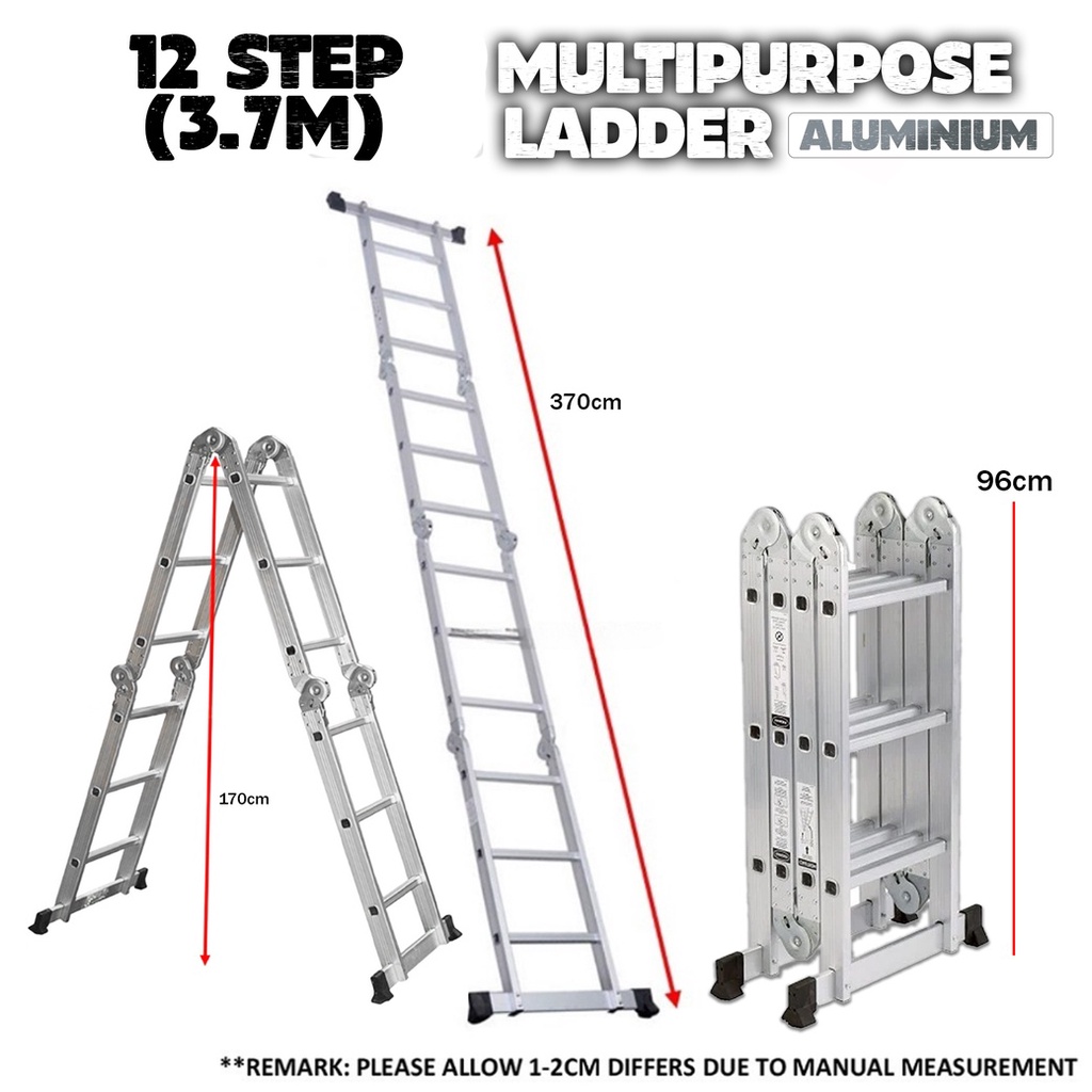 16 STEP (4.7M) / 12 STEP (3.7M) Aluminium Multipurpose Ladder Aluminium ...