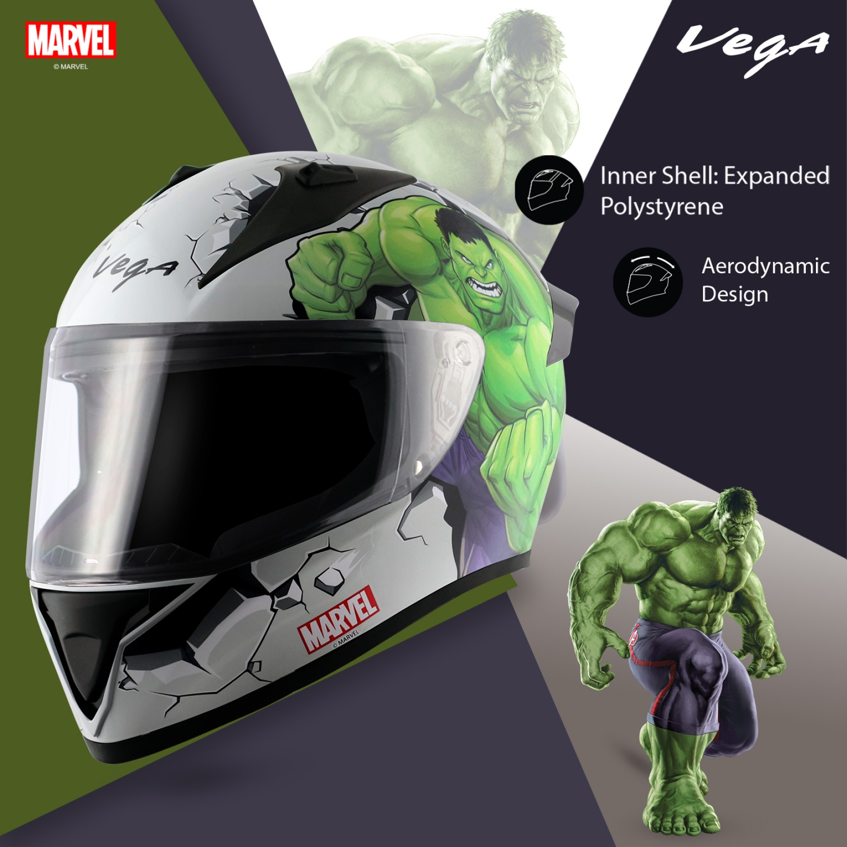 VEGA BOLT _MARVEL HULK EDITION FULL FACE MOTORCYCLE HELMET | RIDERS ...