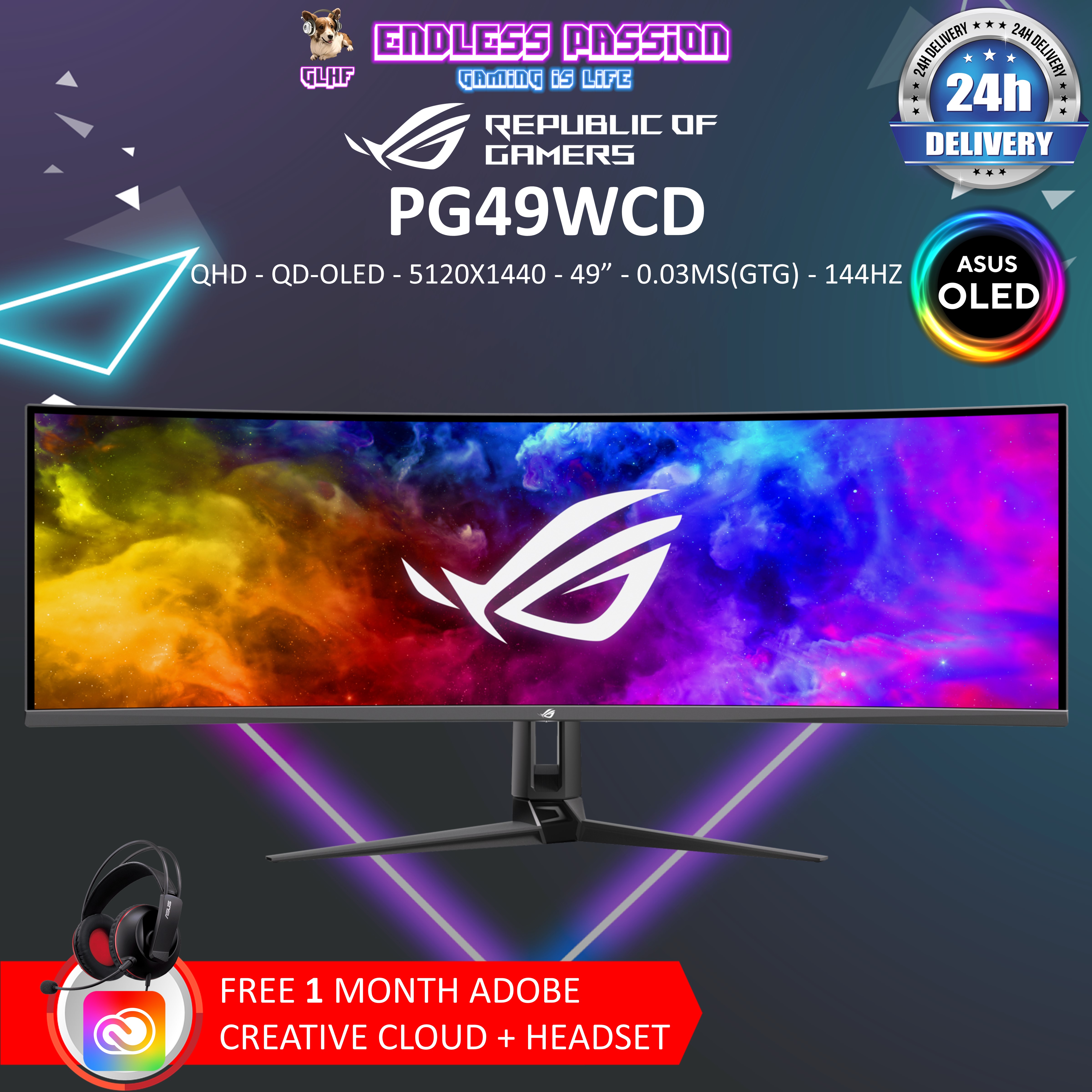ASUS ROG Swift OLED PG49WCD Gaming Monitor ― 49-inch (5120x1440) curved ...