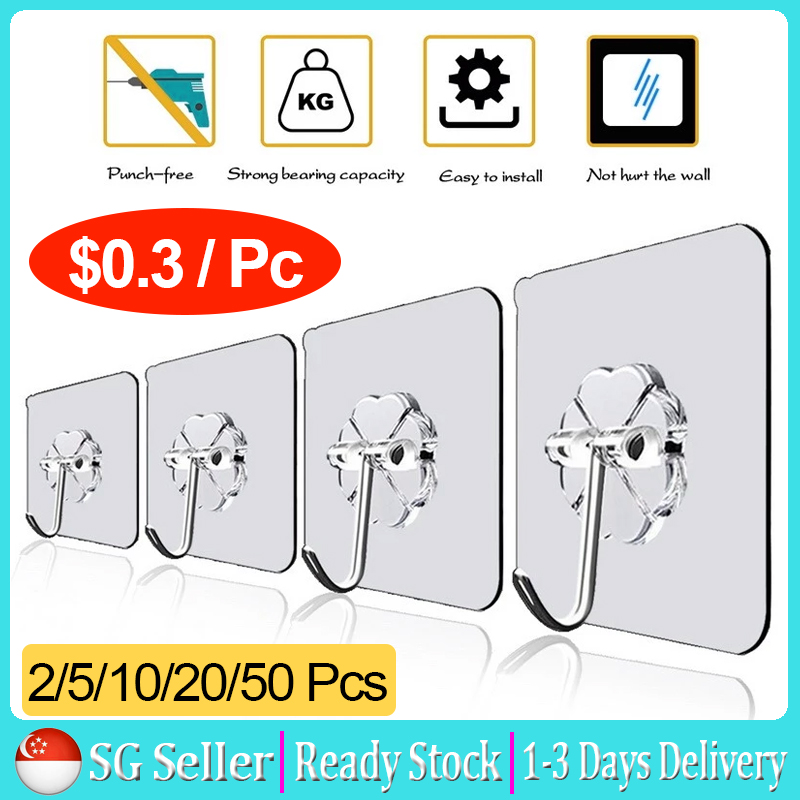 50Pcs Magic Hook Wall Hook Strong Sticky Wall Hanger Transparent Self ...