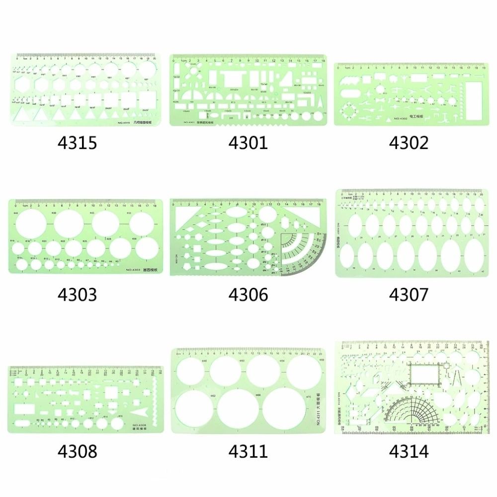 Plastic Transparent Oval Green Measuring Tool Circles Template Ruler ...