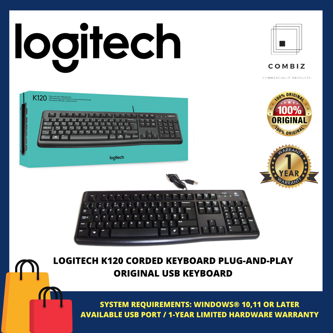 LOGITECH K120 CORDED KEYBOARD PLUG-AND-PLAY ORIGINAL USB KEYBOARD READY ...