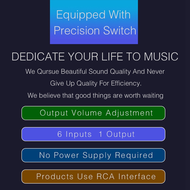 6 Input 1 Output Switcher Audio Source Selection Switcher Rca Audio Input Signal Selector Switch