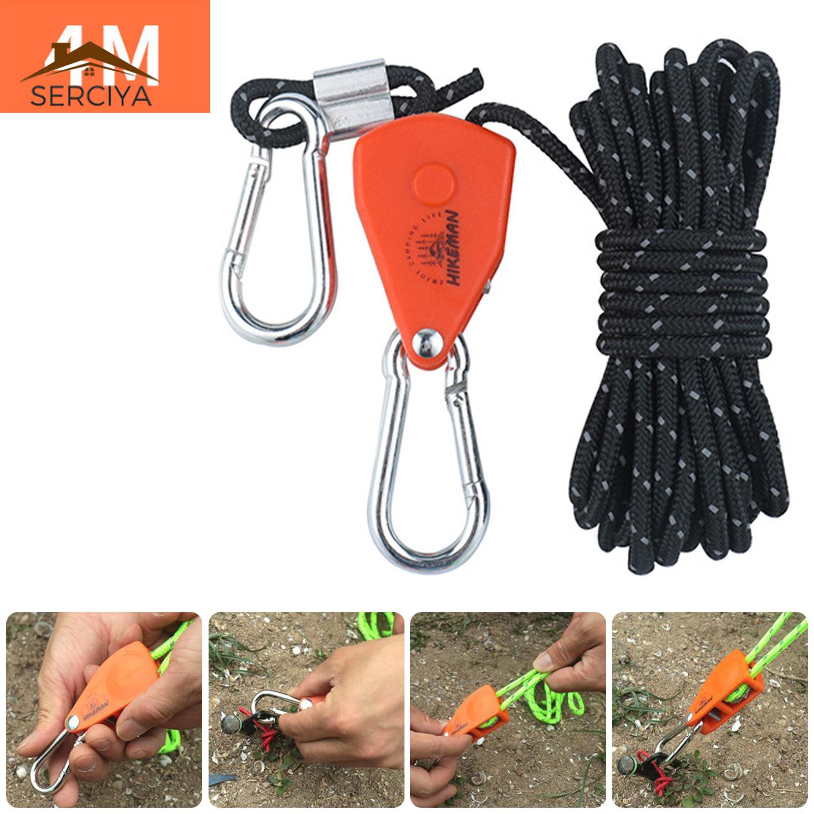 Serciya Pulley Ratchet Rope Hanger, Tensioner with Carabiner Non Slip ...