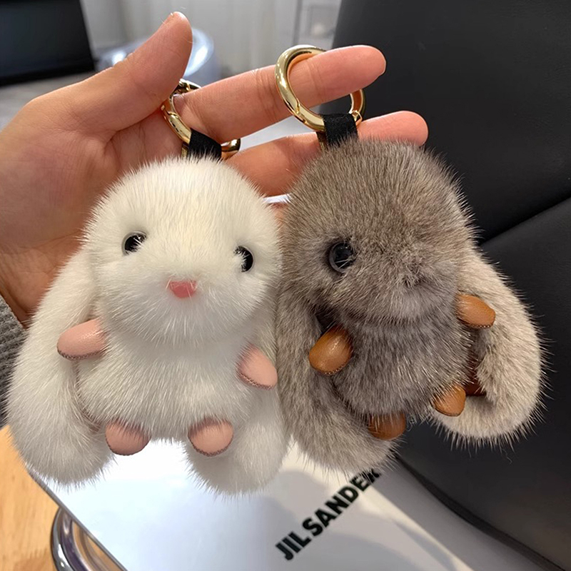 Cute Fluffy Rabbit Keychain Ring Plush Pompon Rabbit Doll Key Chain Bag ...