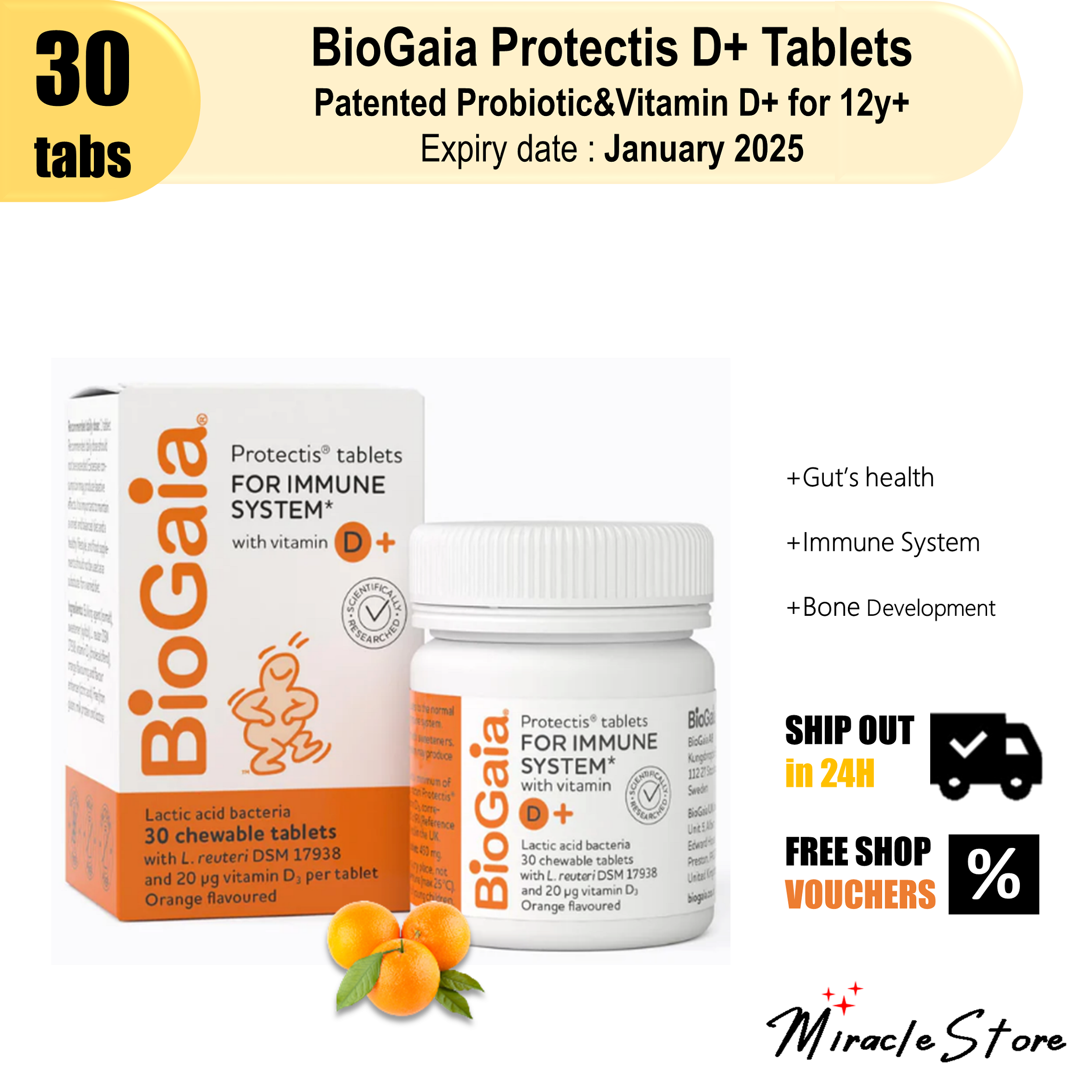 BioGaia Protectis Tablets With 20MCG Vit D3 Orange Flavour 90'S L ...