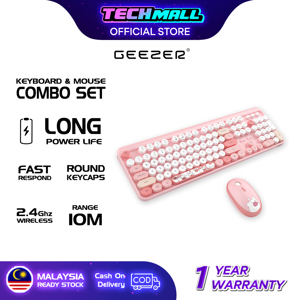 GEEZER HELLO BEAR 2.4GHZ WIRELESS KEYBOARD AND MOUSE COMBO SET | Lazada