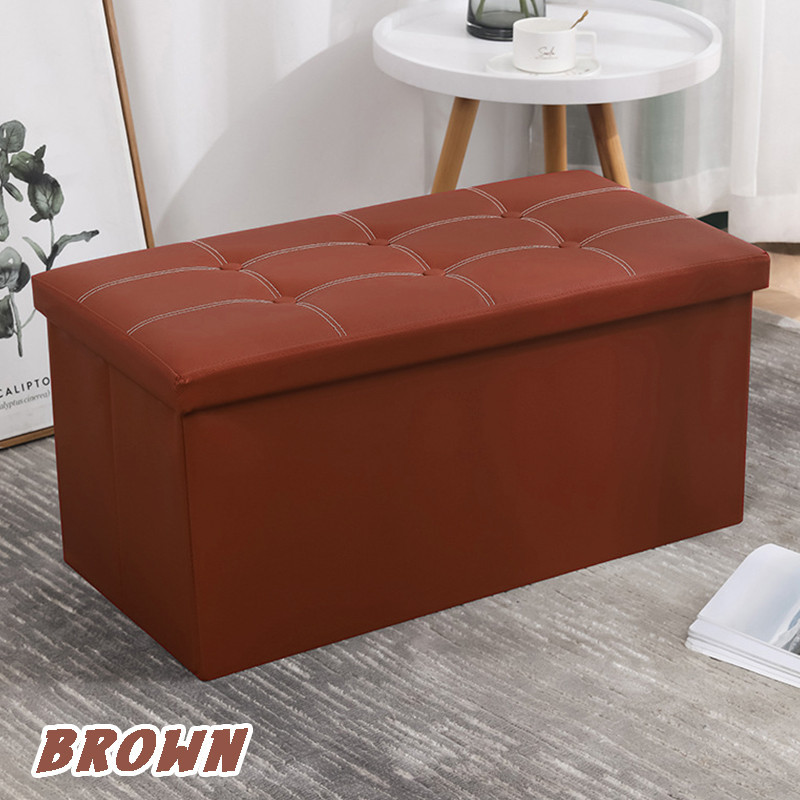 110L 2 In 1 Collapsible PU Leather Storage Stool Chair Foldable ...