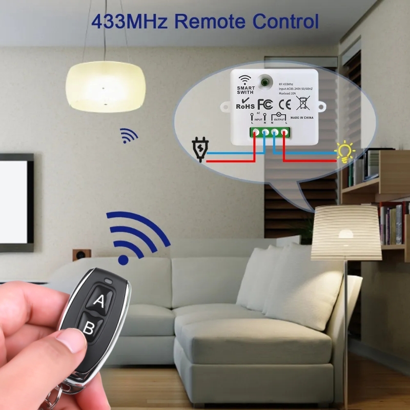 433mhz Ac 110v 220v Wireless Rf Remote Control Switch 1ch Relay With On ...