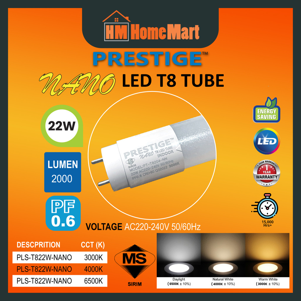 PRESTIGE NANO LED T8 Tube 22W (1 Year Warranty) | Lazada