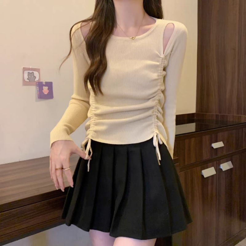 DD SHOP'พร้อมส่ง' C097 เสื้อไหมพรมแขนยาว ดีเทลรูดข้าง2ข้าง ดีเทลเปิดไหล่เล็กๆ ผ้าร่อง -C ...