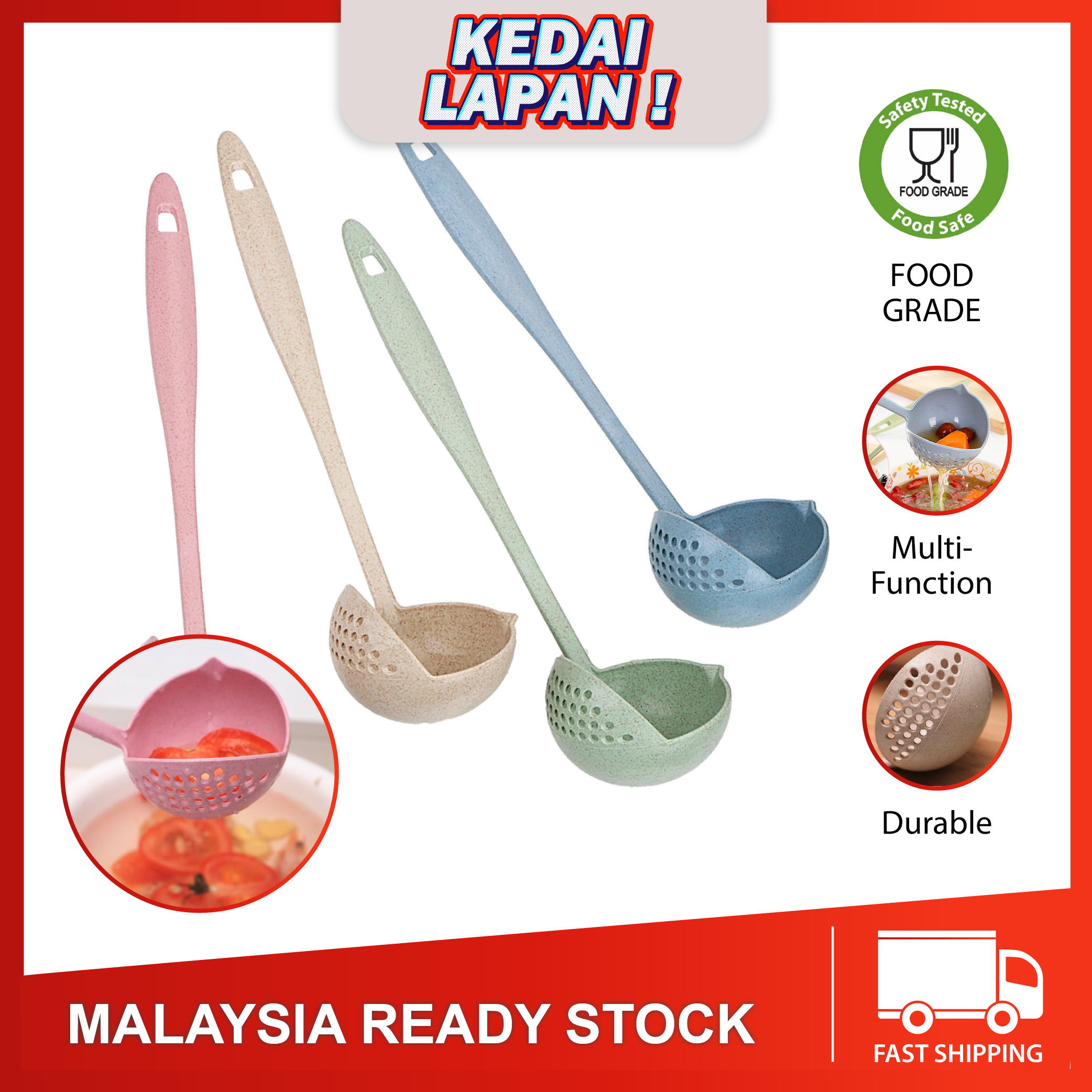 2 In 1 Wheat Straw Soup Filter Spoon Long Handle Kitchen Sudu Sup ...
