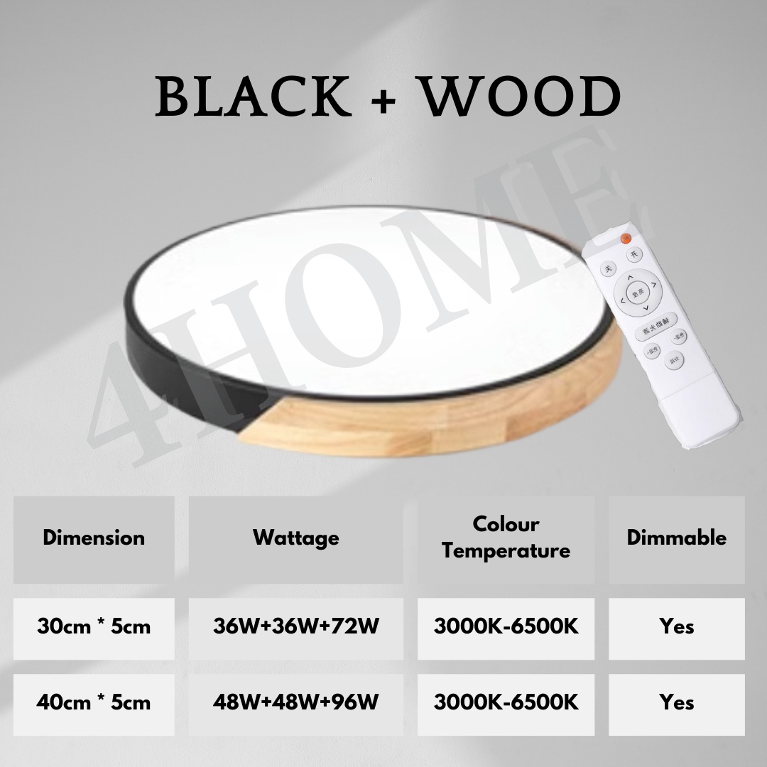 Nordic LED Ceiling Light Black White with Half Wood Dimmable with ...