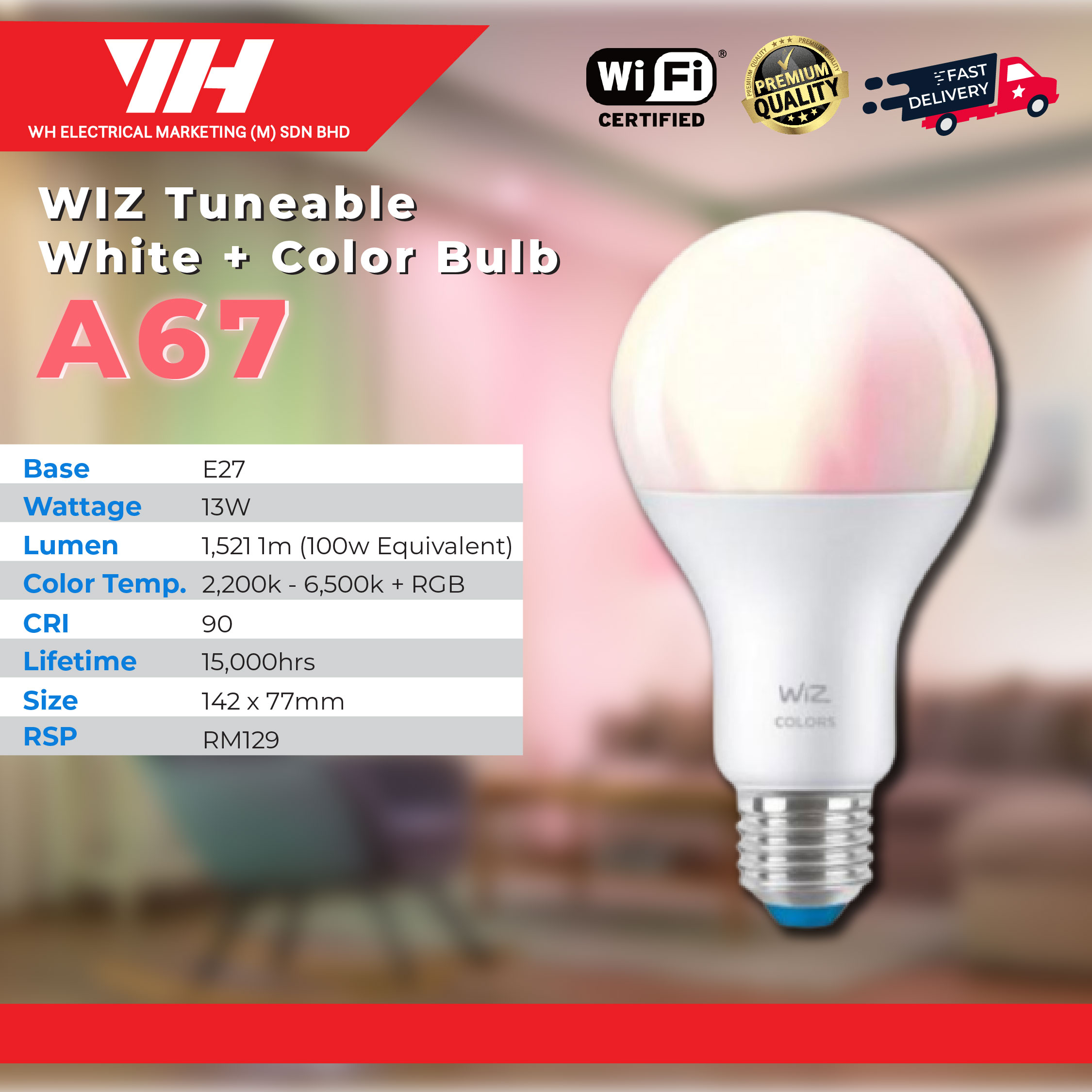 WiZ Tuneable White + Color Bulb A67 E27 (2200K - 6500K) - Light Bulb ...