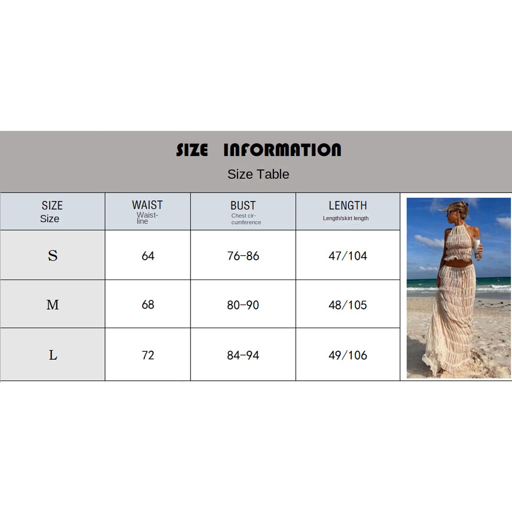 Set White Backless Maxi Skirt Set Halter Lace Hang Neck Long Skirt Suit ...
