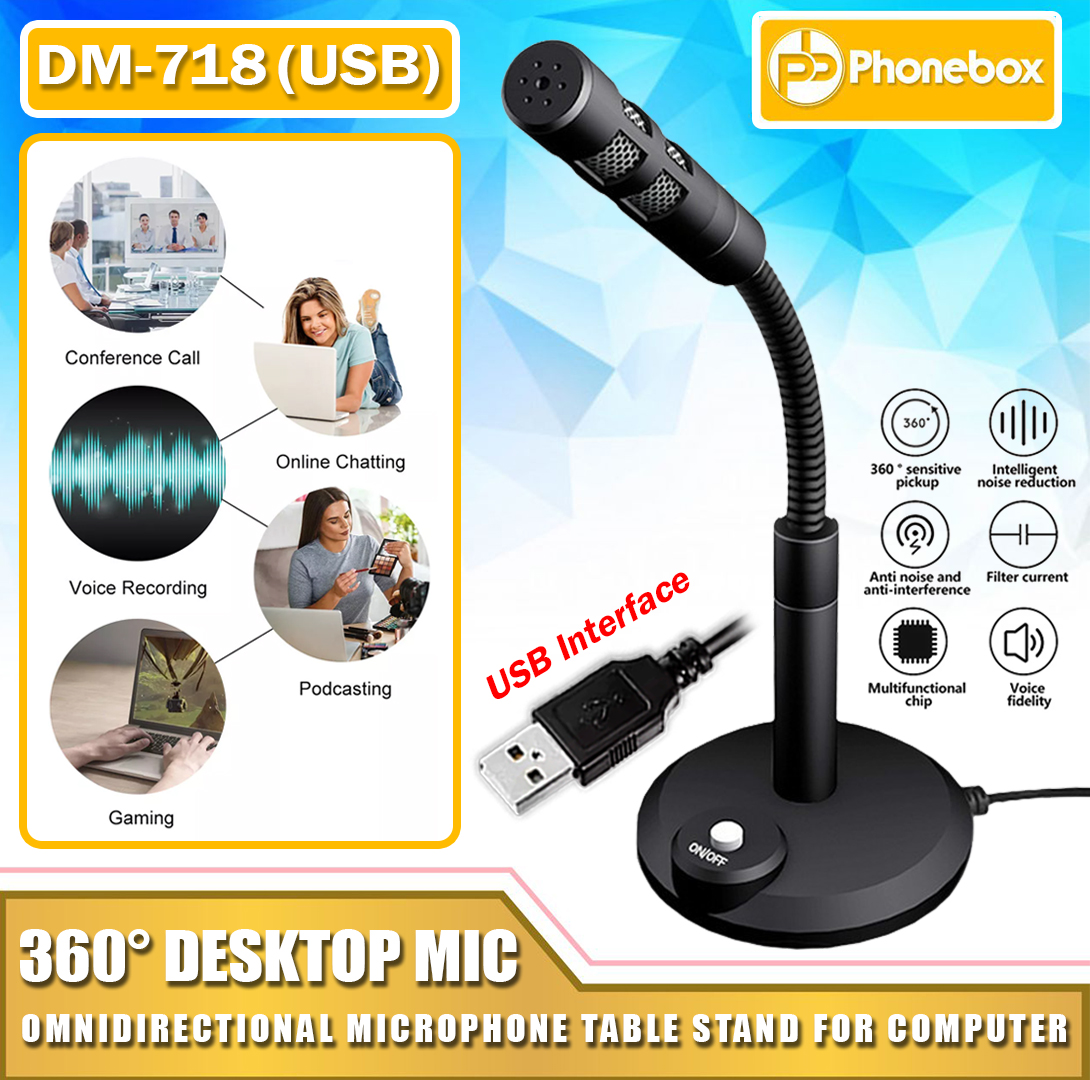 PHONEBOX DM-717 ( USB | 3.5mm ) Computer Microphone with Stand Noise ...