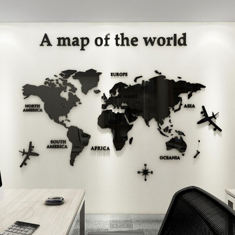 3D Mirror World Map Art Removable Wall Sticker Acrylic Mural Decal Home ...