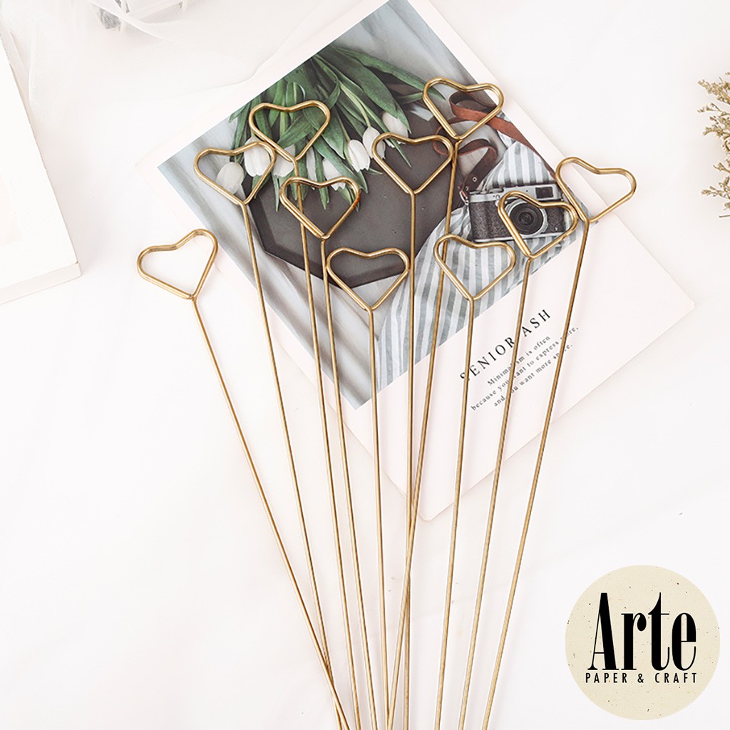 10 pcs Stick Kartu Besi Metal Gold Bulat Hati Stick Foto Holder Kartu ...