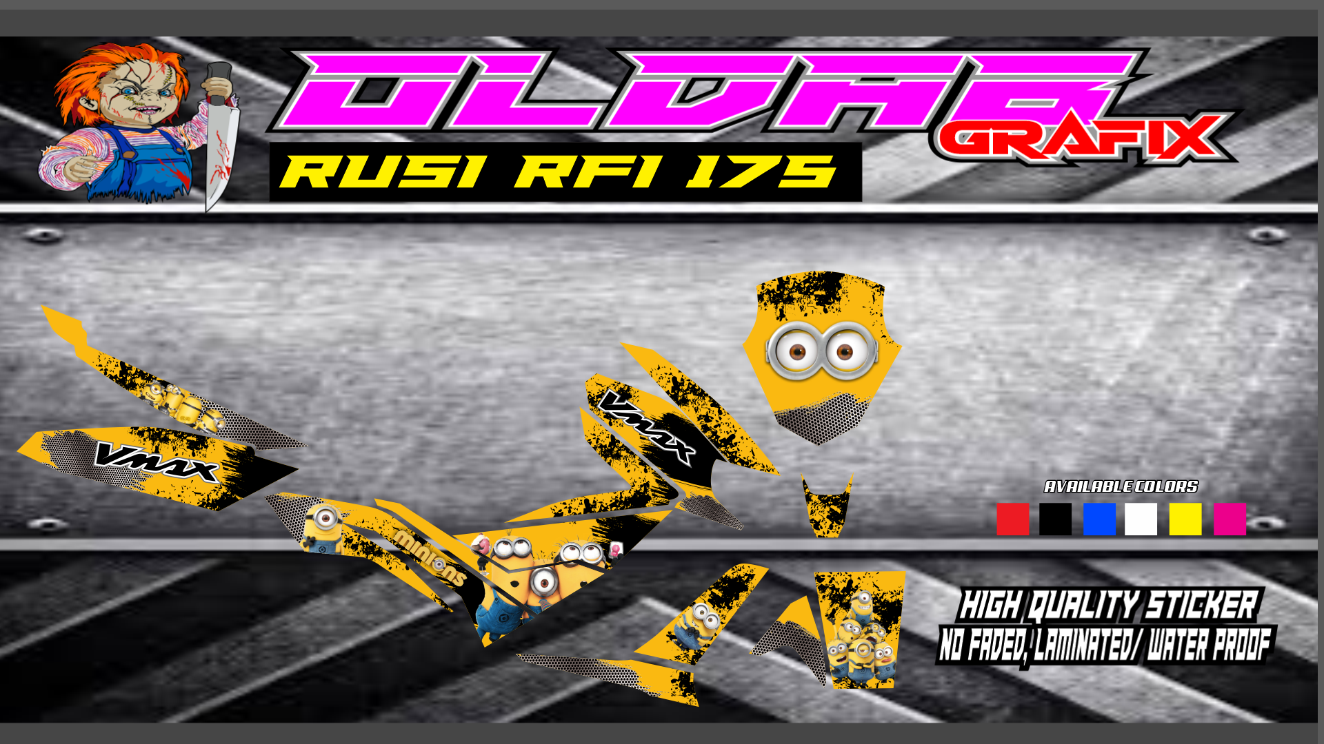 RUSI RFI 175 STICKER DECALS, FULL BODY DECALS, MINIONS DESIGN- 182 ...
