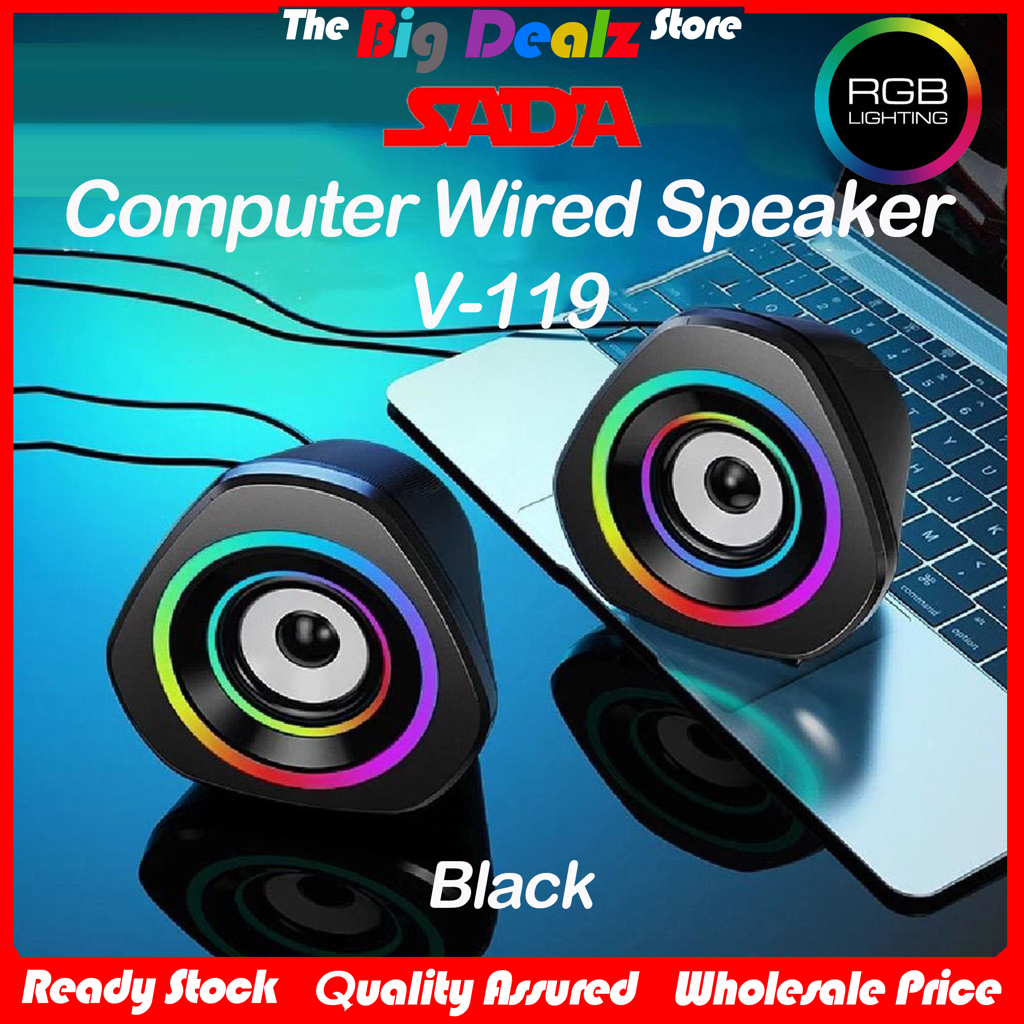 Sada V-119 Computer Wired RGB Light Sound Box Speakers For PC Desktop PC Laptop RGB Light Sound ...