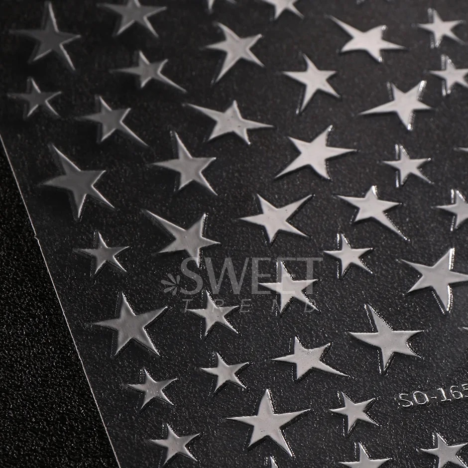 1pcs Magical Pink White Star Nail Stickers 3D Metal y2k Nails Metal ...