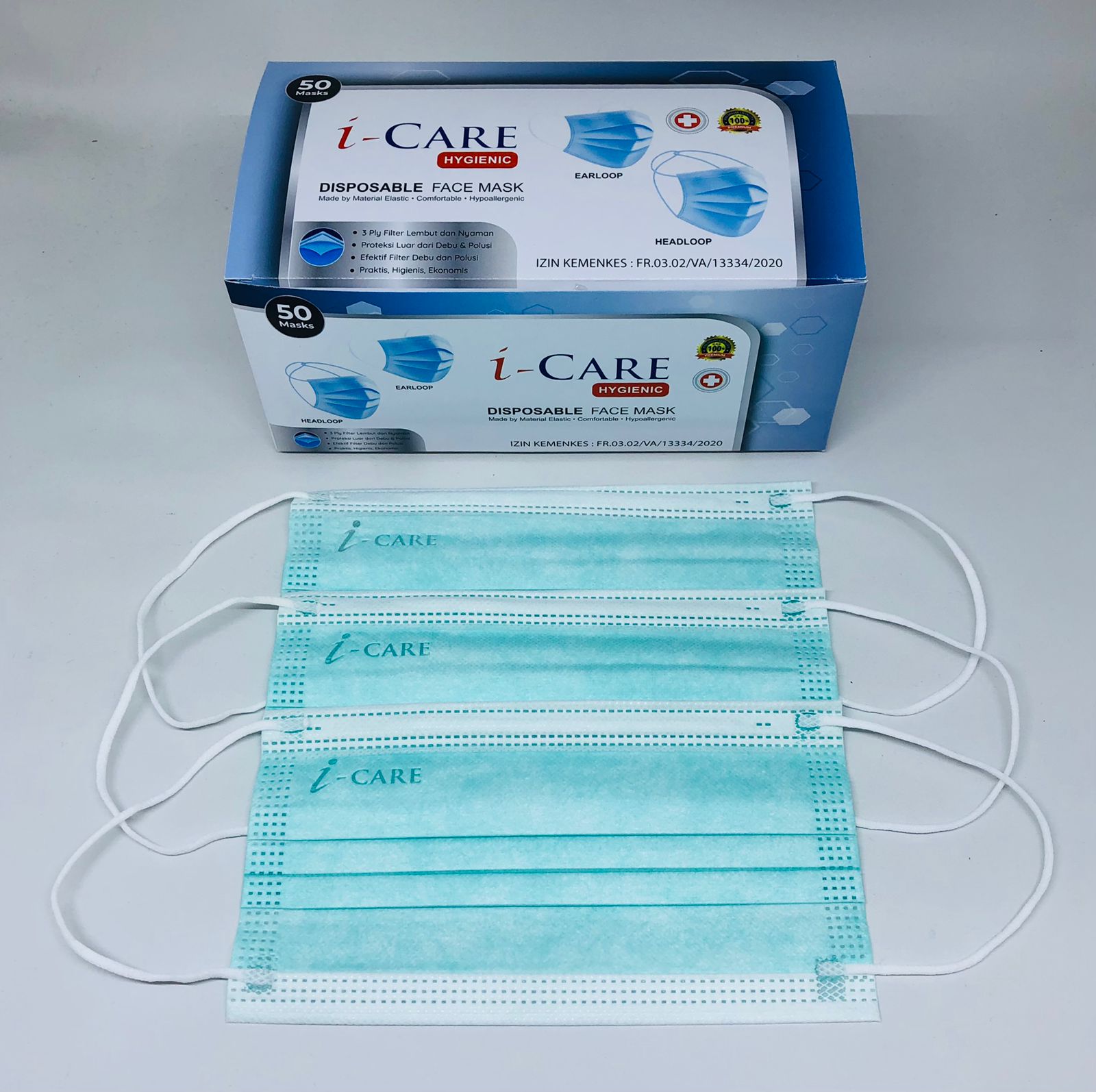 Icare Earloop 3ply Premium Disposable Face Mask Kemenkes / Masker ...