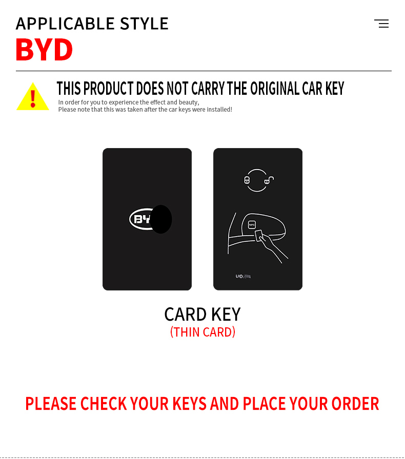 【Wireless】 Car Samrt Remote Key Cover Case Fob For BYD NFC Card Atto3 ...