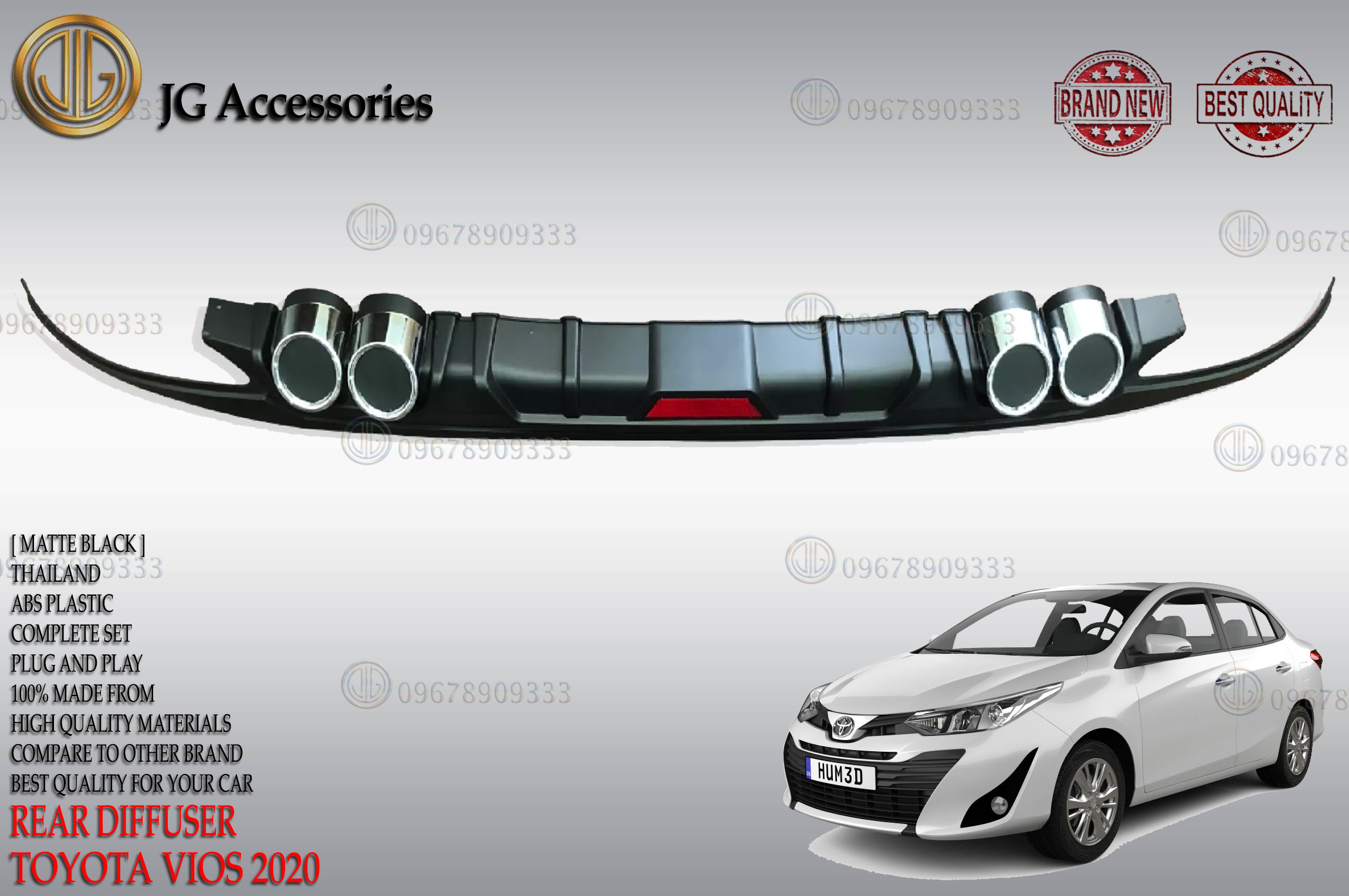 TOYOTA VIOS GENERATION 4 2019 2020 2021 REAR BUMPER DIFFUSER BLACK ...